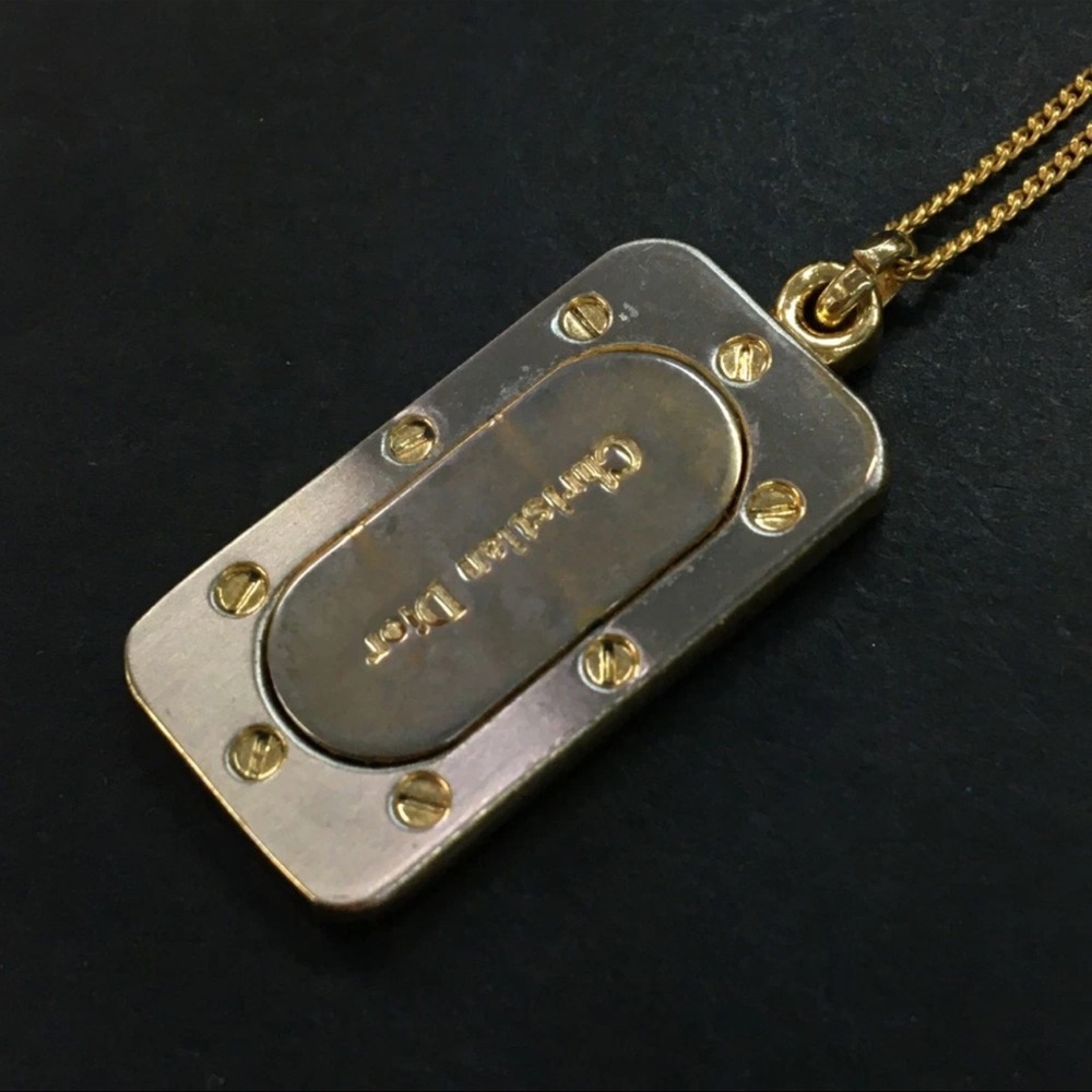 Auth Christian Dior Cd Logo Plate Pendant Necklace Go… - Gem